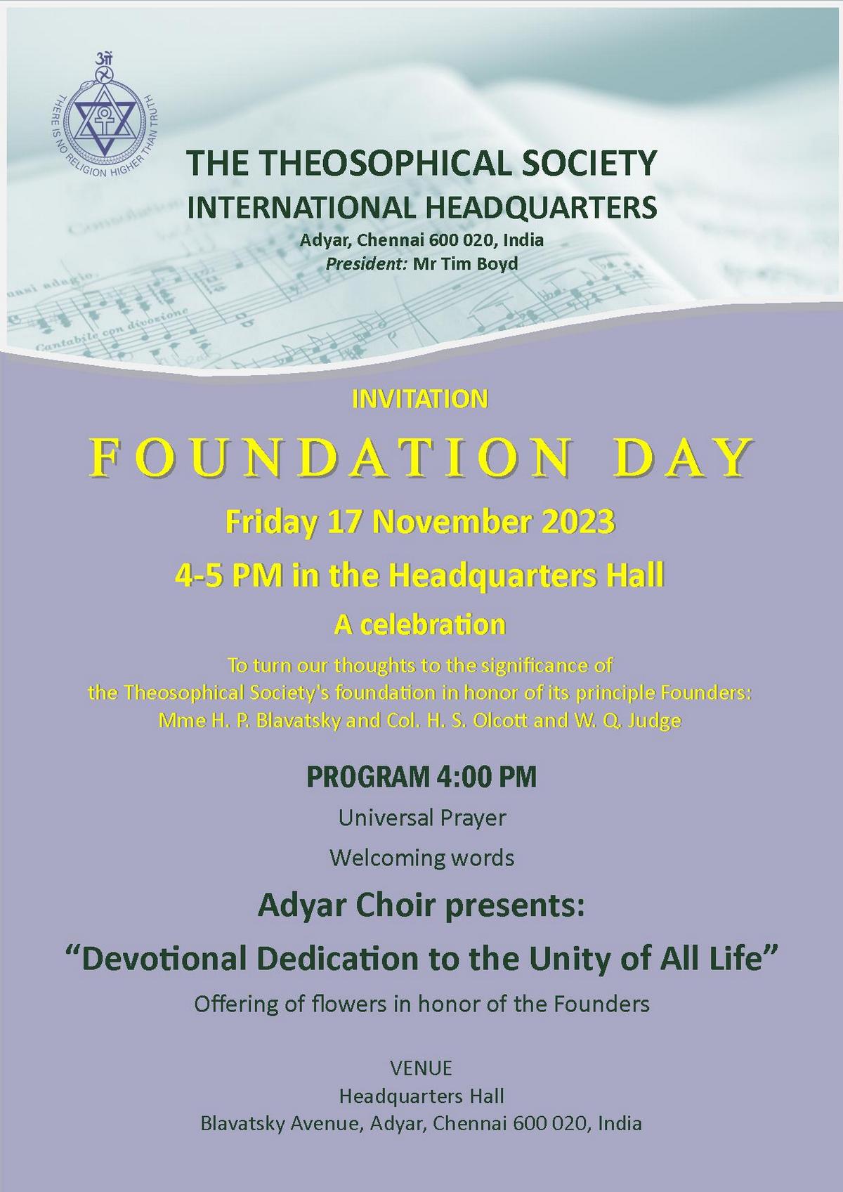 Devotional Dedication to Unity of All Life | TS Adyar
